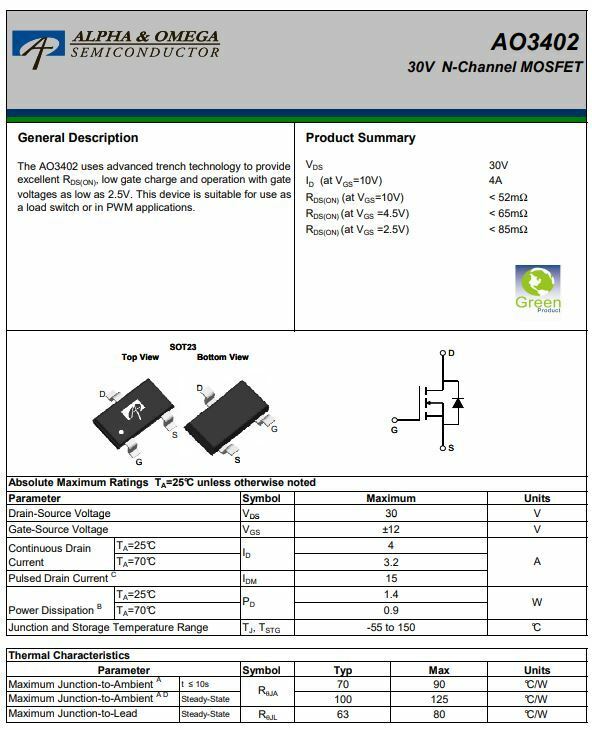 AO3402 A29T 30V 4A 1.4W N-Channel Trench MOSFET Transistor SMD SOT-23 ...